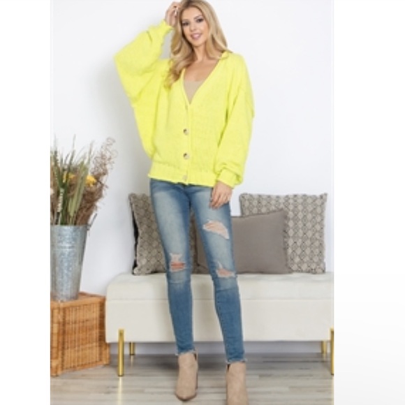 JODIFL | Sweaters | Jodiful Lemon Yellow Oversized Dolman Sleeve Soft Chenille Cardigan Sweater ...